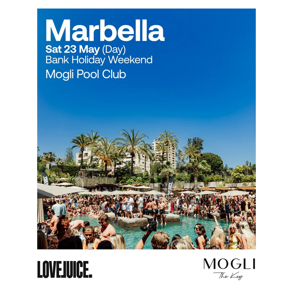 Tickets: LoveJuice Pool Party at Mogli Marbella - Bank Hol Sat 23 May ...
