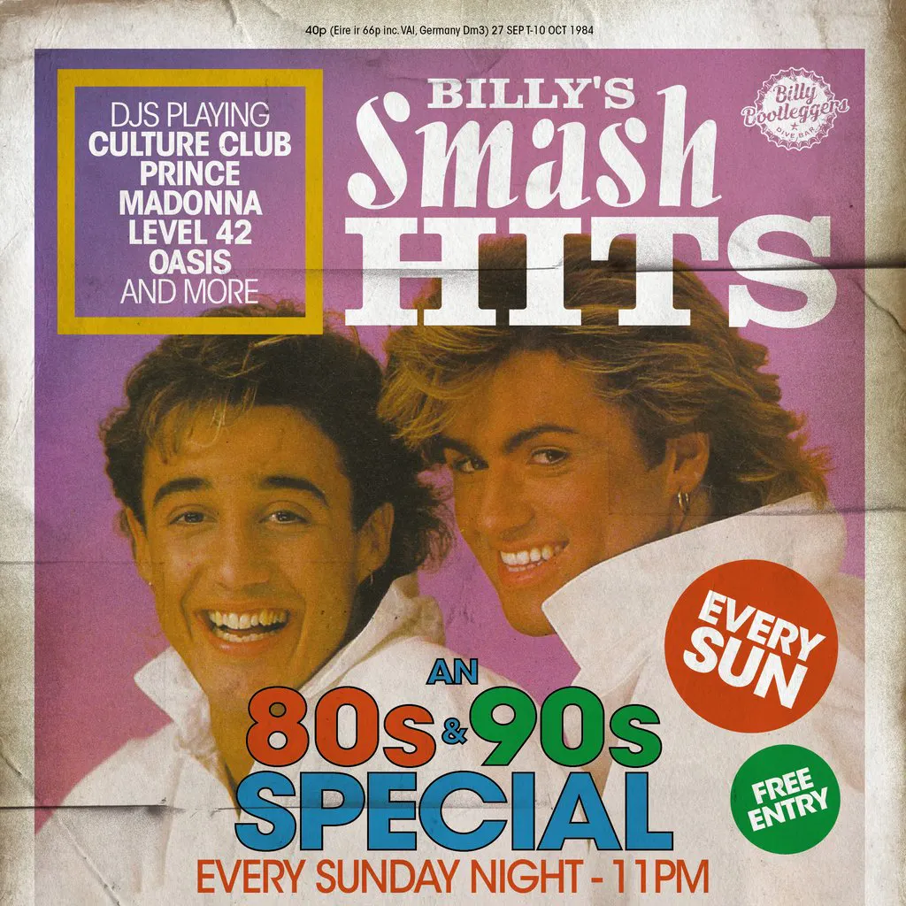 Tickets: BILLY'S SMASH HITS - Every Sunday Night | Billy Bootleggers ...