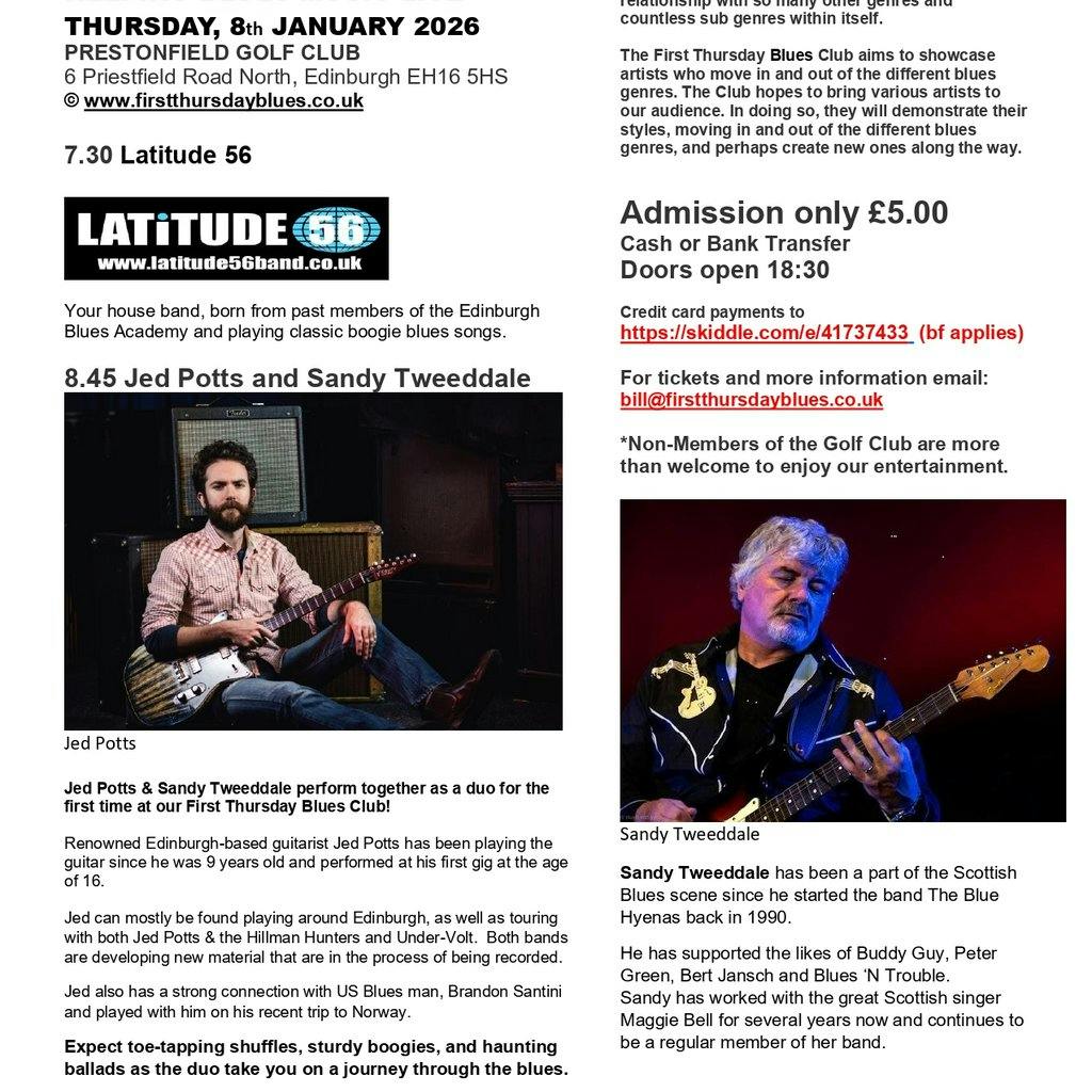 Tickets: Jed Potts and Sandy Tweeddale at the First Thursday Blues Club ...