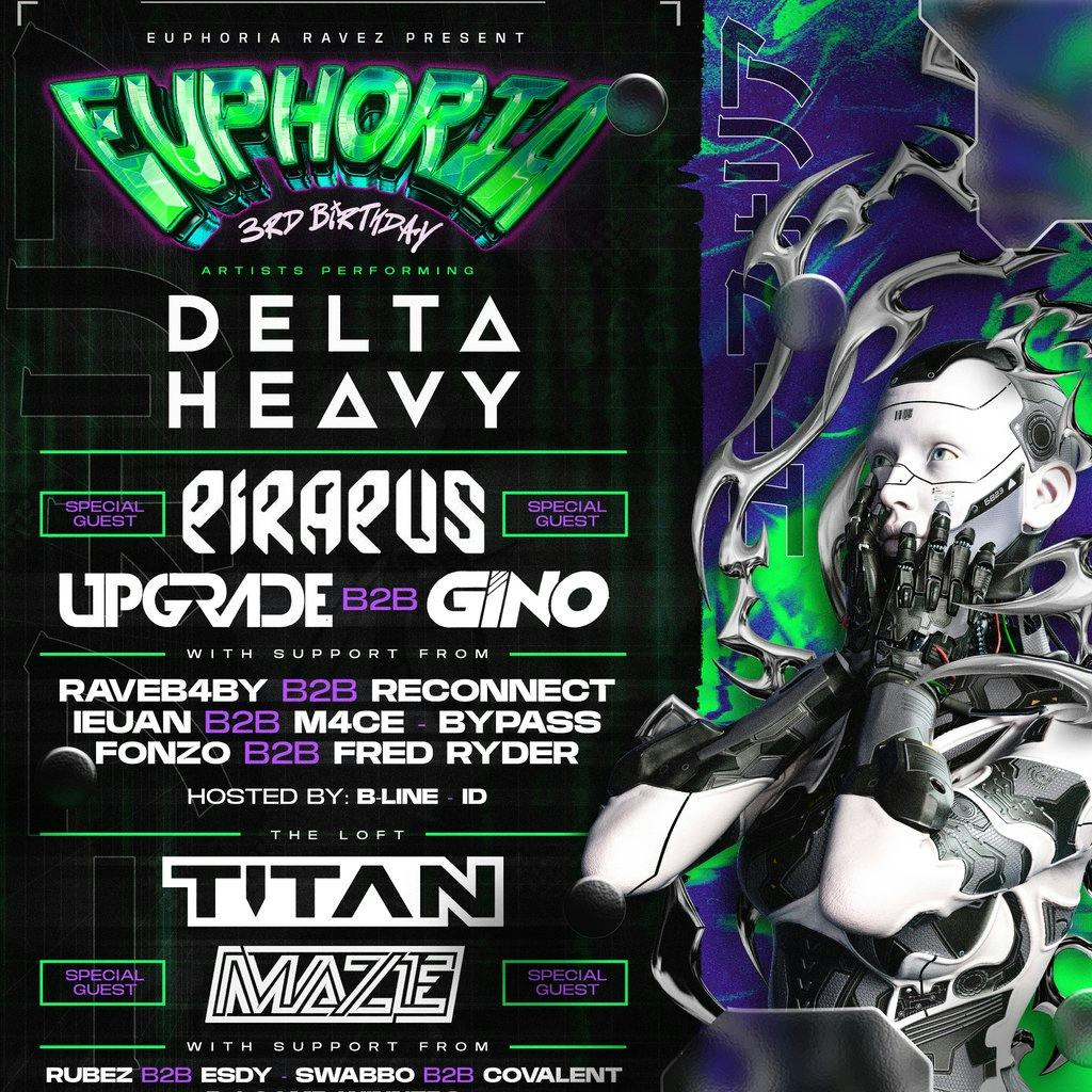 Tickets: Euphoria: 3rd Birthday w/ DELTA HEAVY, PIRAPUS, UPGRADE + more! | Mint Warehouse Leeds ...
