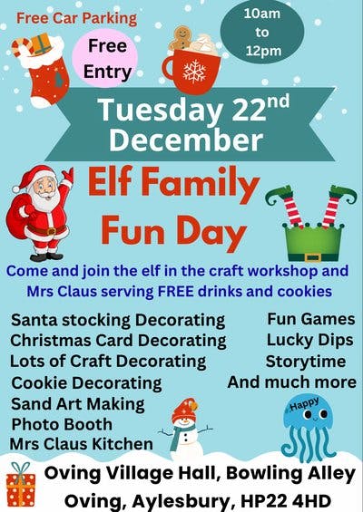 Tickets: Elf Family Christmas Fun Day in Oving | Oving Village Hall ...