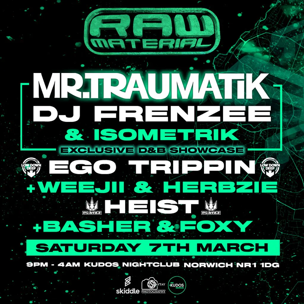 Raw Material presents: Mr Traumatik + more | Kudos Bar And Nightclub ...